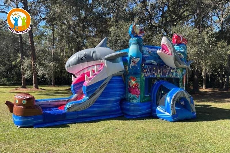WJ234 Shark Attack Inflatable Wet Combo Jumping Castle Slideinflatable ...